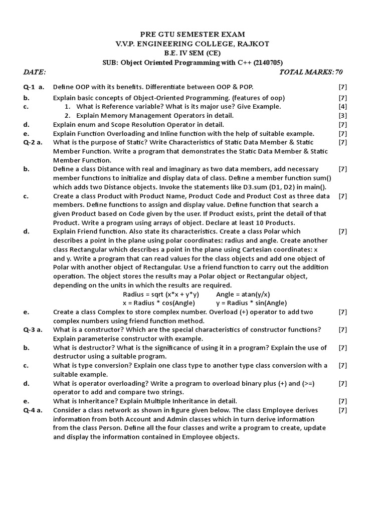 Oopc Pre Gtu Que Bank New | PDF | Object Oriented Programming | Object ... Oopc Pre Gtu Que Bank New | PDF | Object Oriented Programming | Object ...