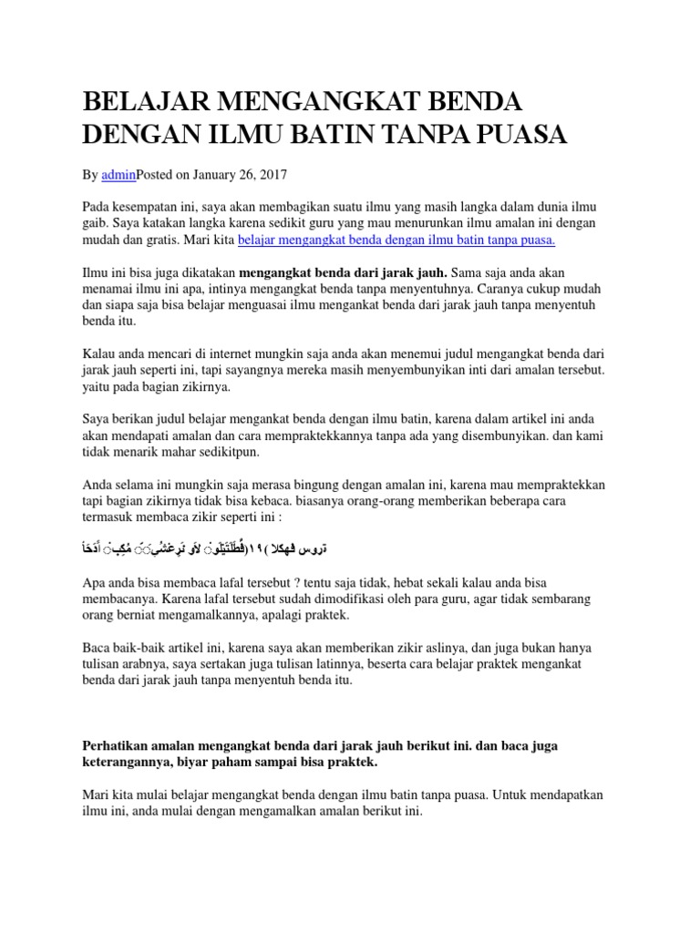 Belajar Mengangkat Benda Dengan Ilmu Batin Tanpa Puasa | PDF