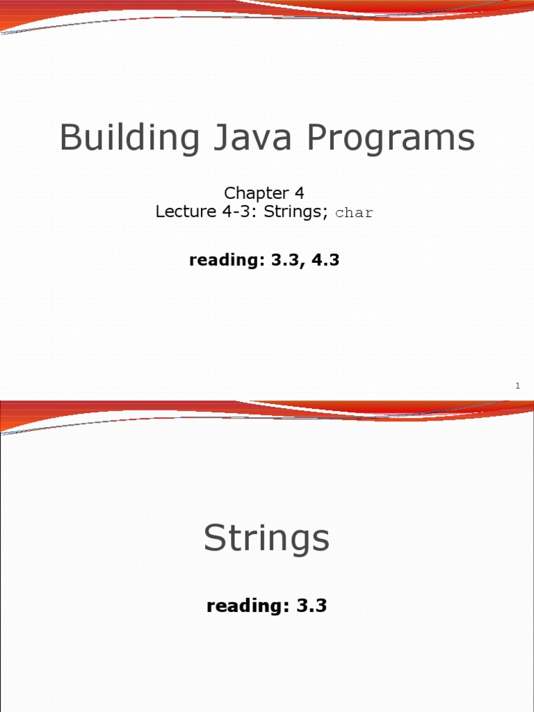Building Java Programs Lecture 4 3 Strings Char Pdf String Computer Science Notation