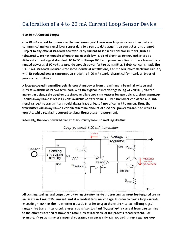 Calibration of A 4 To 20 Ma Current Loop Sensor Device PDF | PDF | Resistor | Electric Current