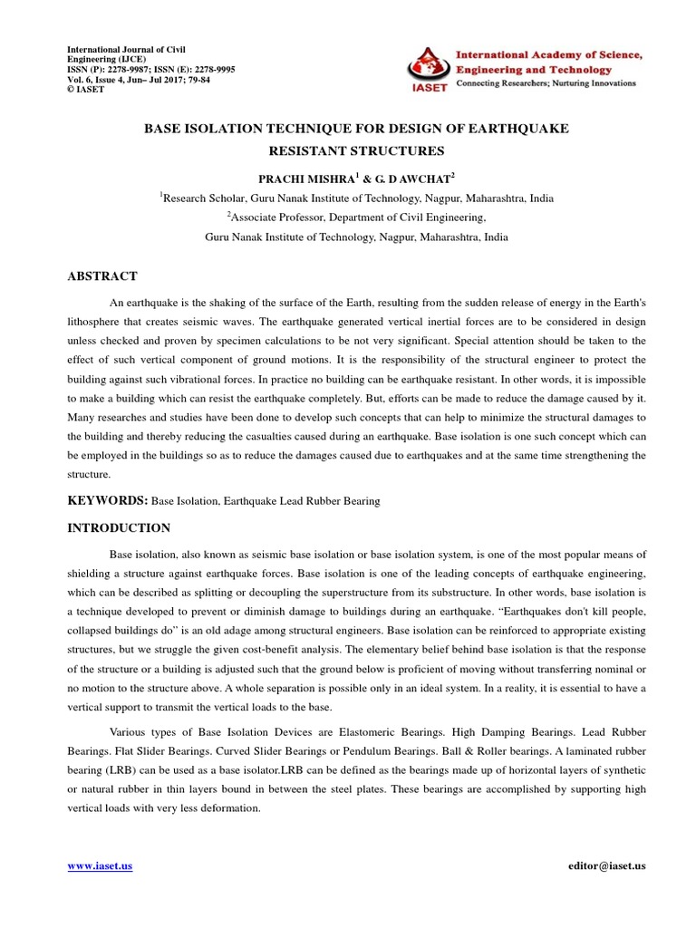 Ijce - Base Isolation Technique For Design of Earthquake Resistant ...
