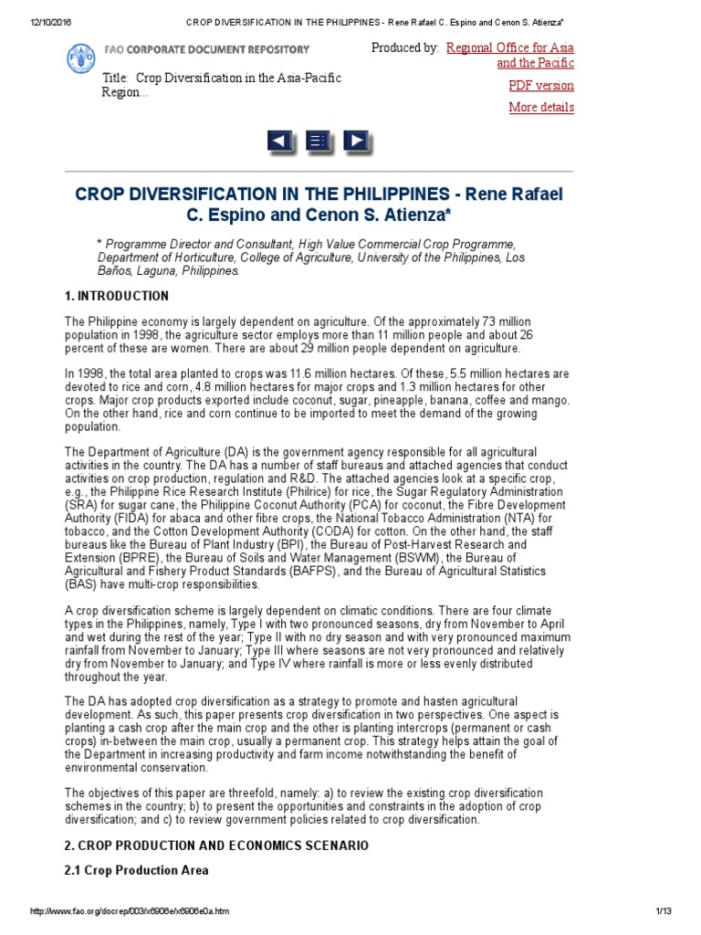 Crop Diversification in The Philippines | Download Free PDF | Rice | Farms