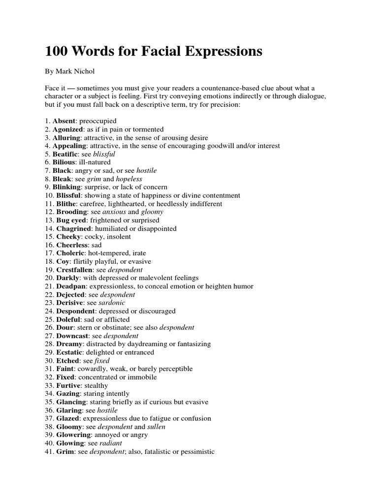 100 Words For Facial Expressions | PDF | Emotions | Emergence
