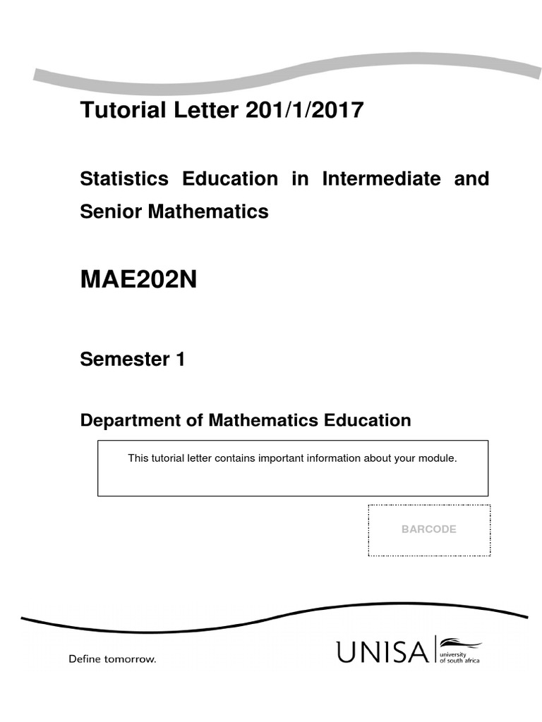 Tutorial Letter 201/1/2017: MAE202N | PDF | Mode (Statistics) | Mean