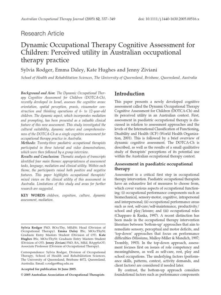 Dynamic Occupational Therapy Cognitive Assessment For Children (DOTCA ...