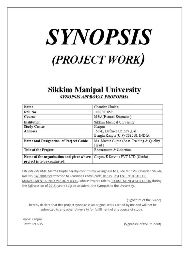 Synopsis: (Project Work | PDF | Recruitment | Business