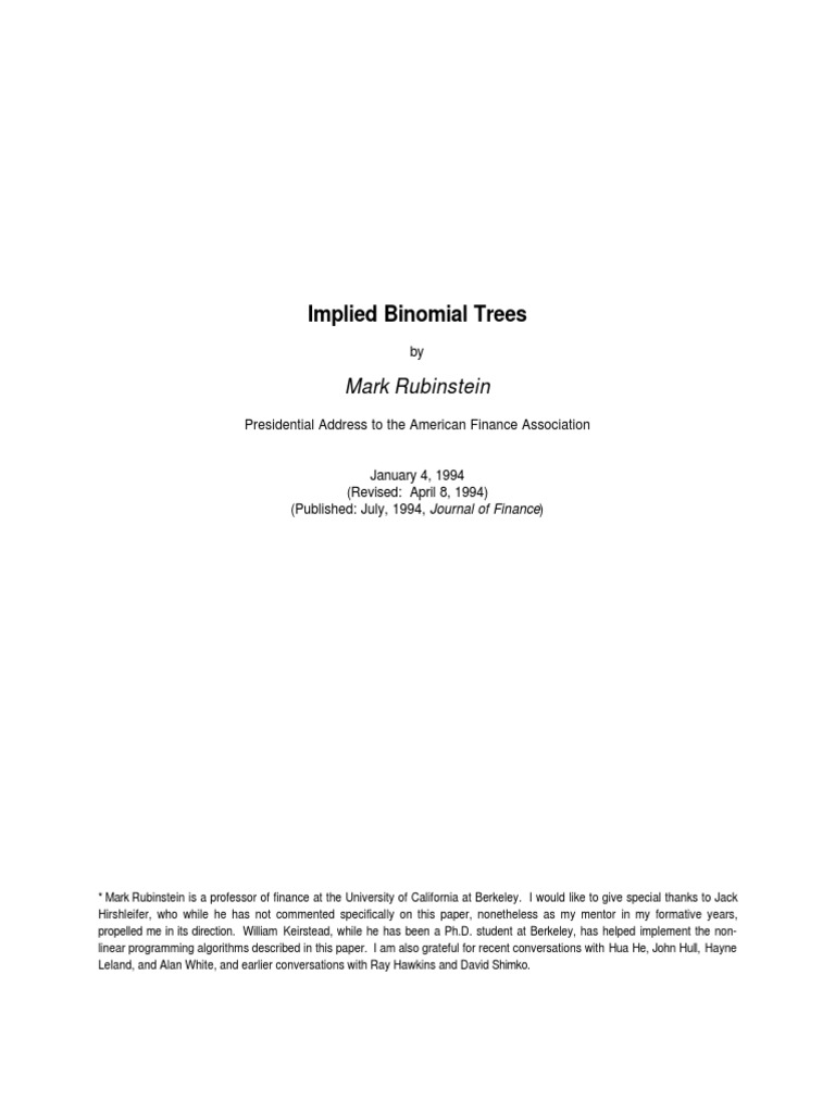 Artigo Rubinstein Implied Binomial Trees | PDF | Black–Scholes Model ...