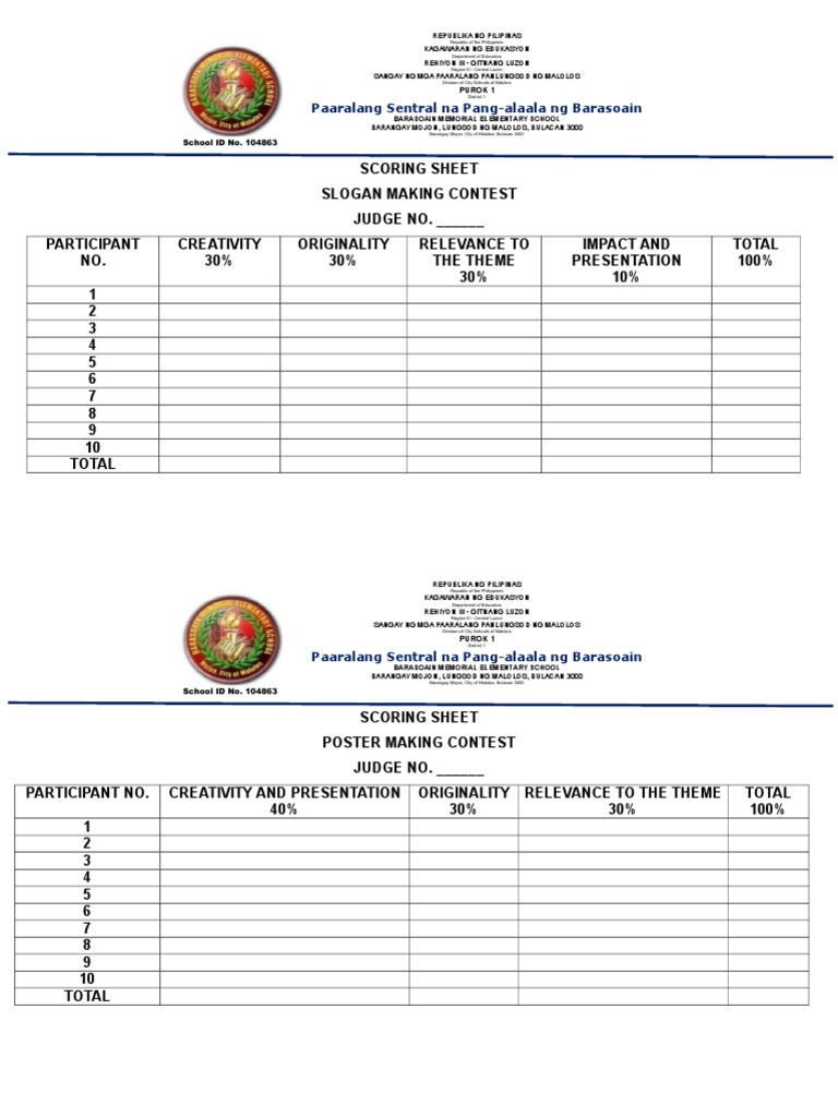 Scoring Sheet Pdf