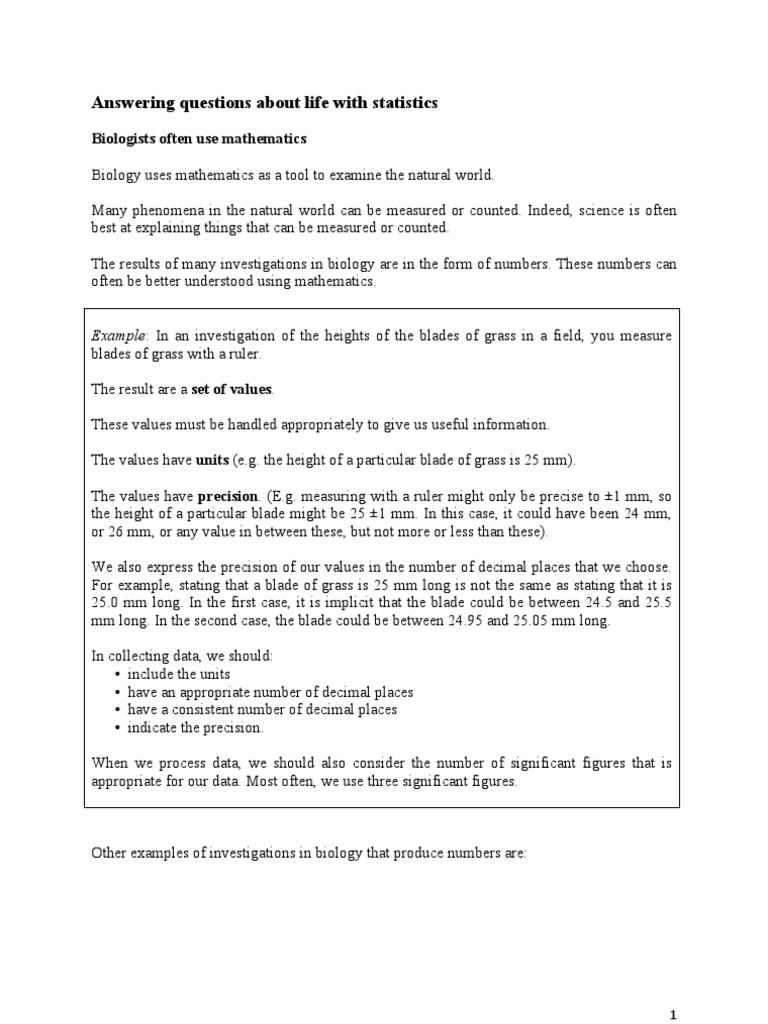 Statistics For Biology | PDF | Statistical Significance | Statistics