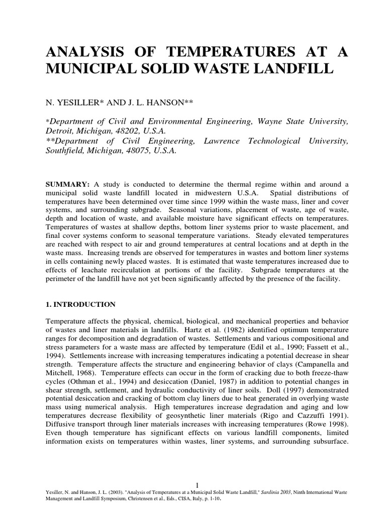Analysis of Temperatures at A Municipal Solid Waste Landfill | PDF ...