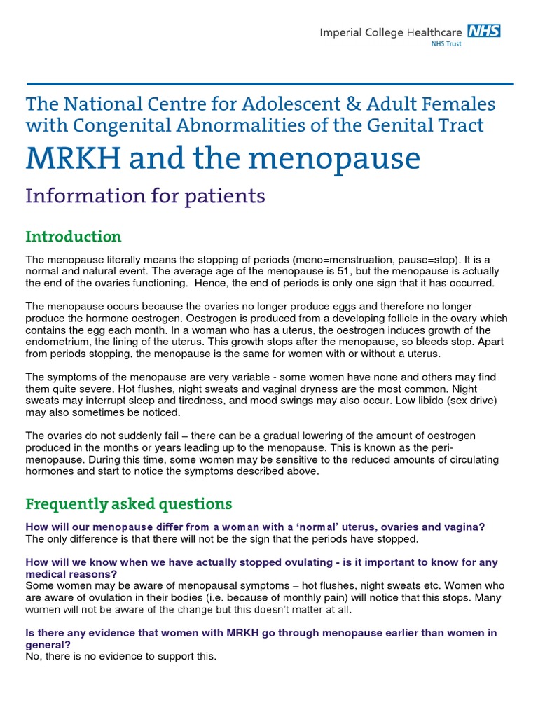 MRKH Menopause | PDF | Hormone Replacement Therapy (Menopause) | Menopause