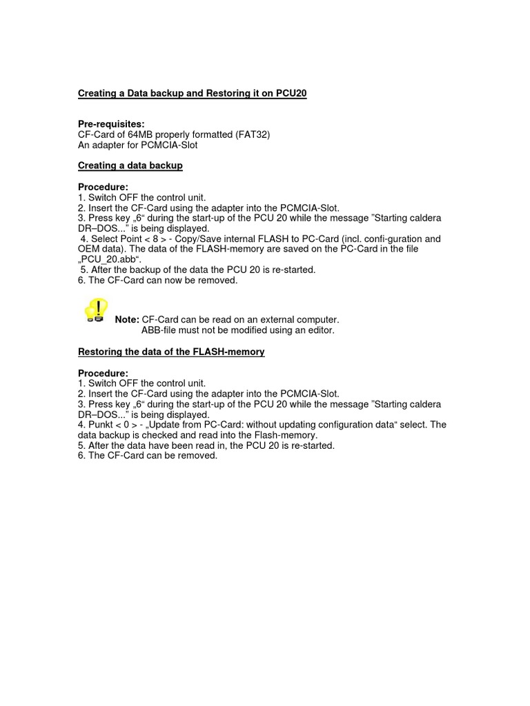 Creating Data Backup - Restoring On PCU20 | PDF | Business | Computers