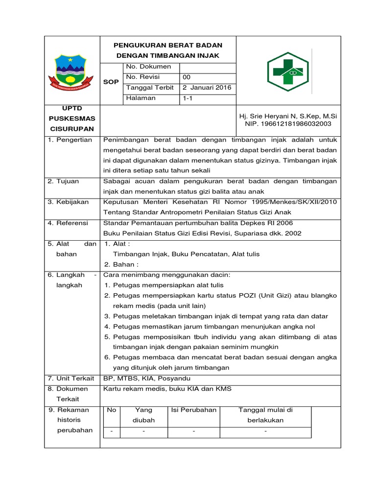 Sop Penimbangan BB Dengan Timbangan Injak | PDF