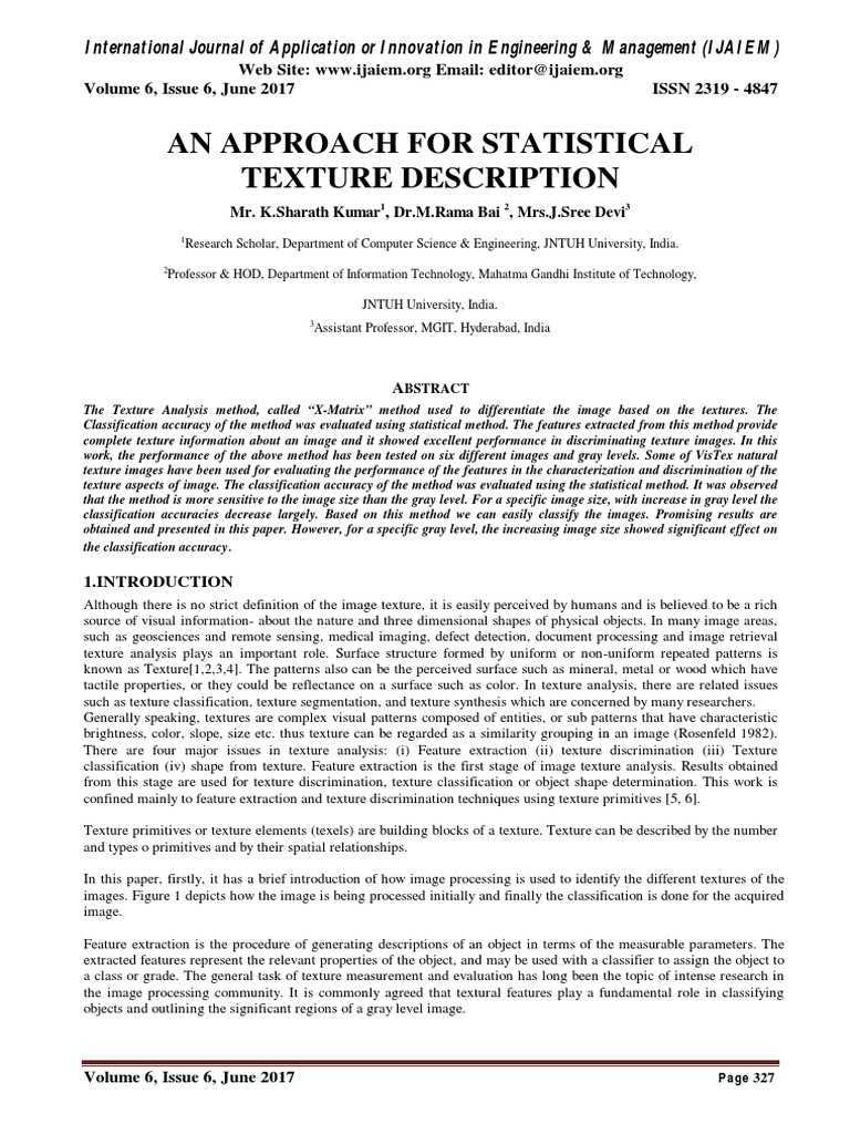 An Approach For Statistical Texture Description | PDF | Image Segmentation | Statistical ...