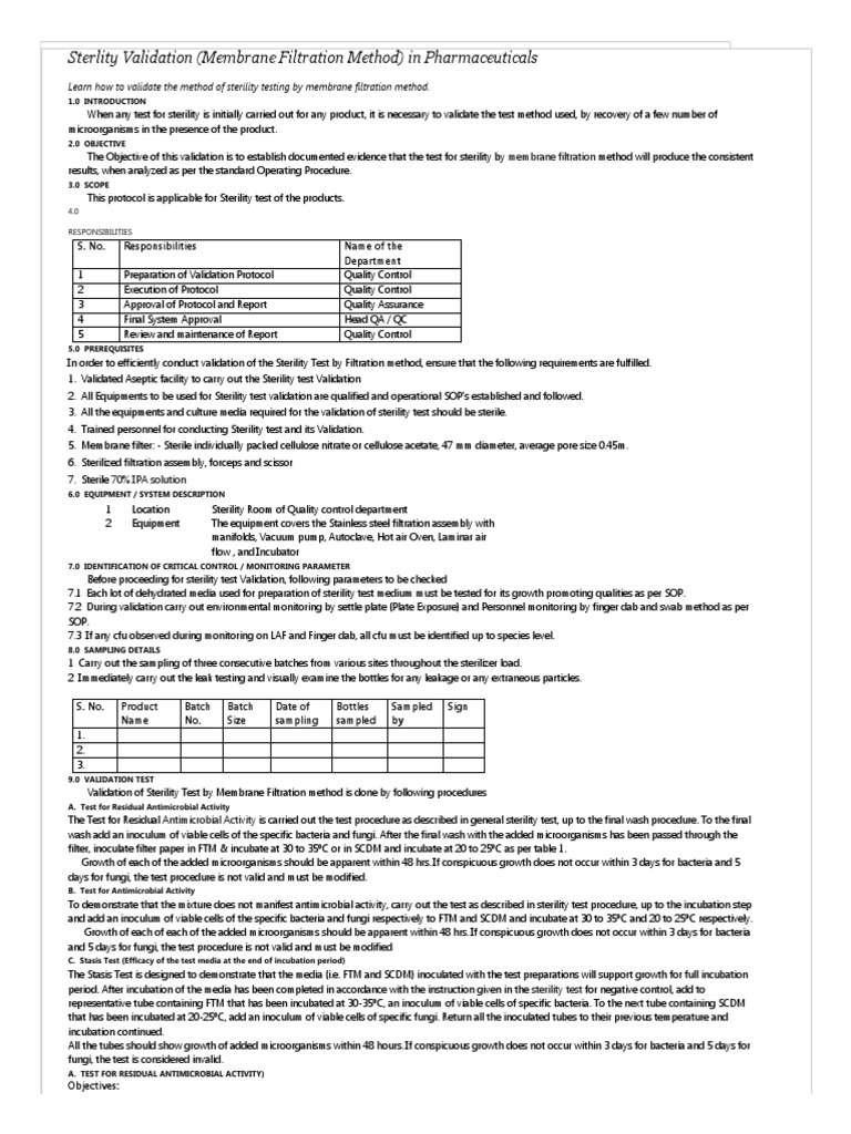 Sterlity Validation (Membrane Filtration Method) in Pharmaceuticals ...