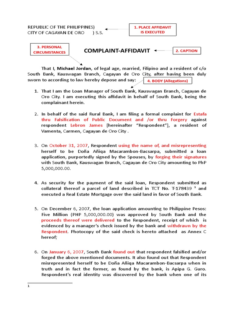 Complaint-Affidavit (Estafa Thru Falsification and Forgery) | PDF ...