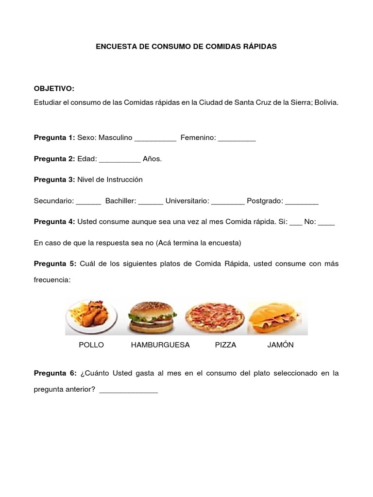Encuesta de Consumo de Comidas Rápidas | PDF