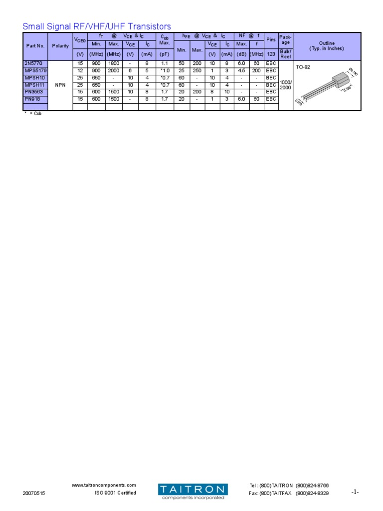 Small Signal RF-VHF-UHF Transistor | PDF | Electronics | Wireless