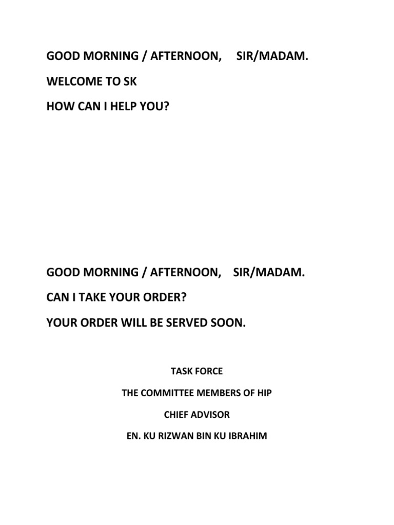 Good Morning / Afternoon, Sir/Madam. Welcome To SK How Can I Help You ...