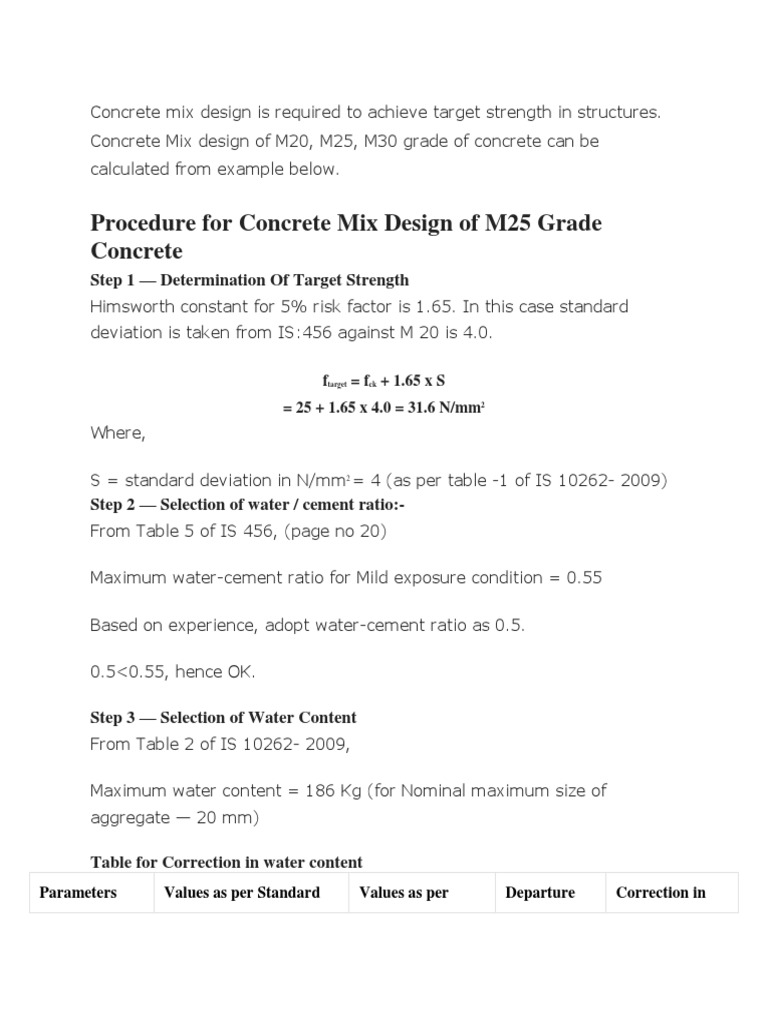 Concrete Mix Design for M25 Grade | PDF | Kilogram | Concrete