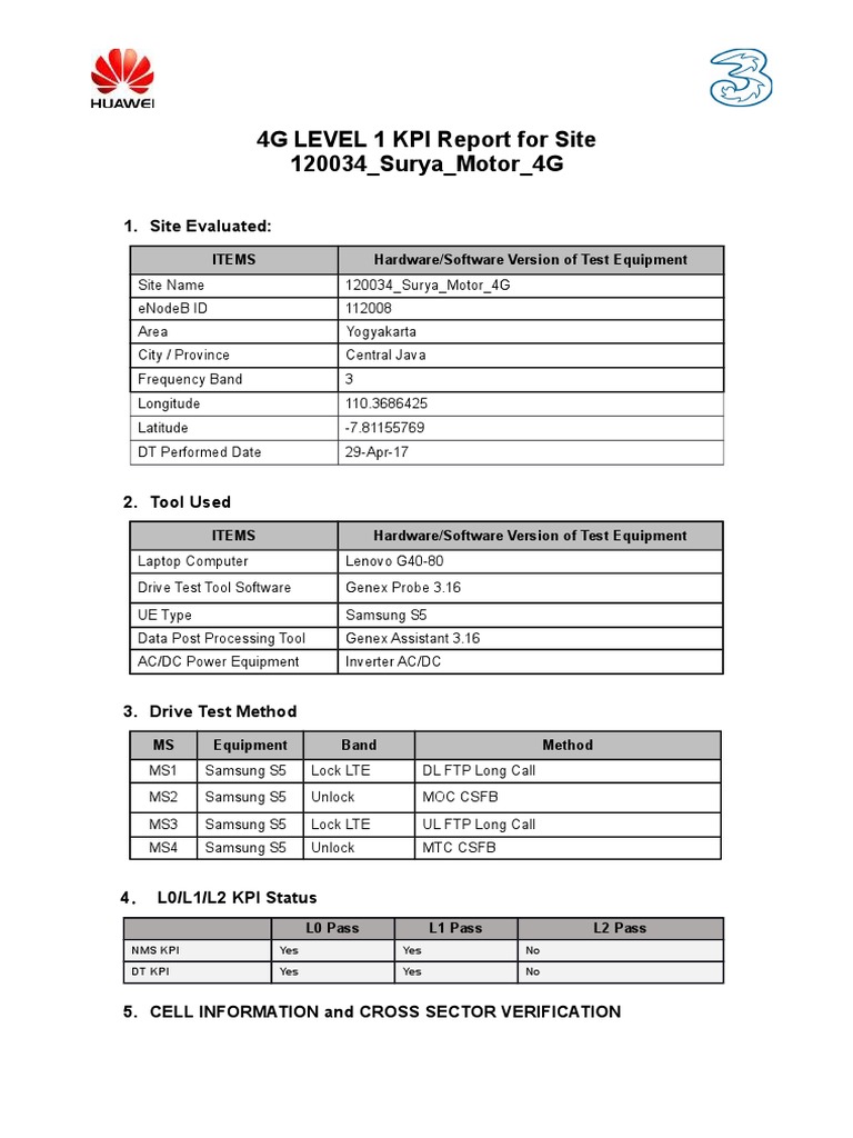 4G LEVEL 1 KPI Report For Site 120034 - Surya - Motor - 4G | PDF | 4 G ...