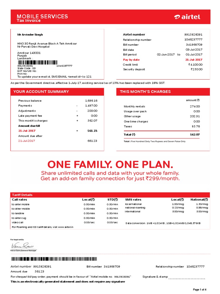 Mobile Services: Tax Invoice