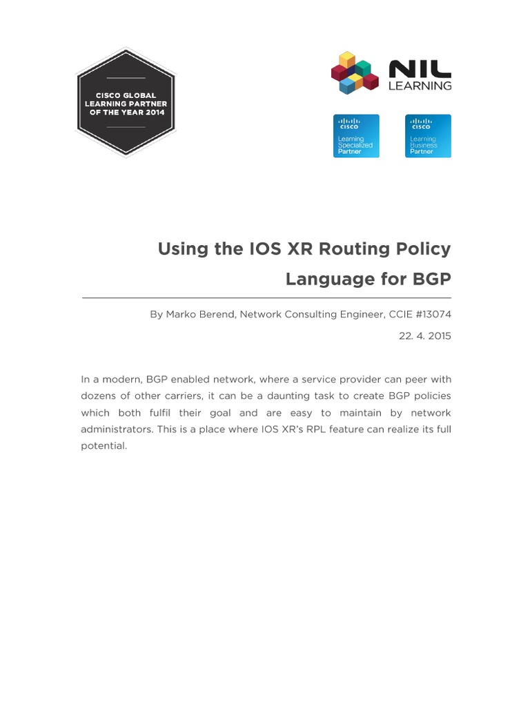 Using The IOS XR Routing Policy Language For BGP PDF | PDF | Network ...