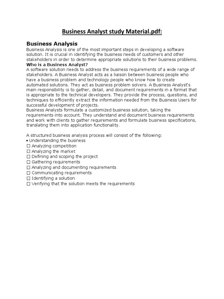 Business Analyst Study Material PDF | PDF | Career & Growth