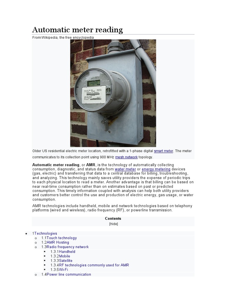 Automatic Meter Reading, or AMR, Is The Technology of Automatically ...
