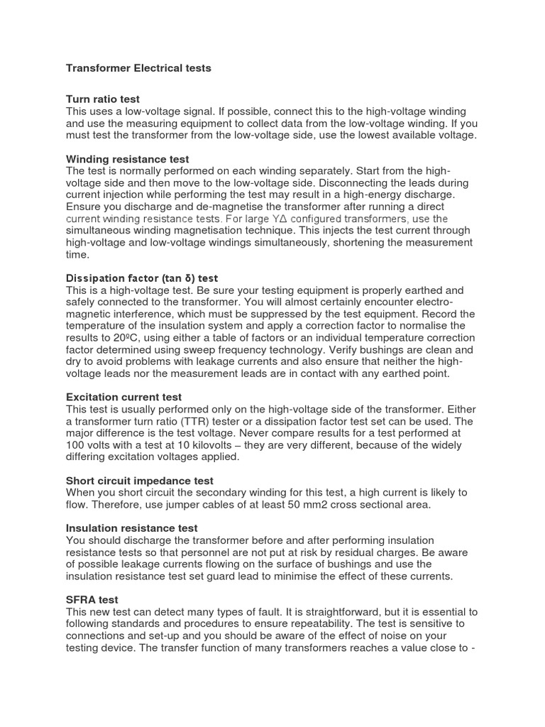 Transformer Electrical Tests | Download Free PDF | High Voltage ...