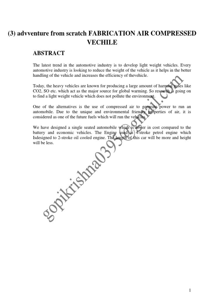 Compressed Air Vehicle Design Overview | PDF | Clutch | Transmission ...