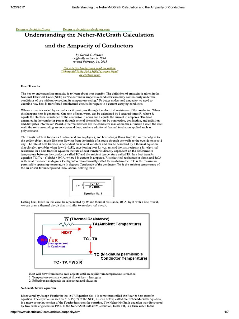 Understanding The Neher-McGrath Calculation and The Ampacity of Conductors | PDF