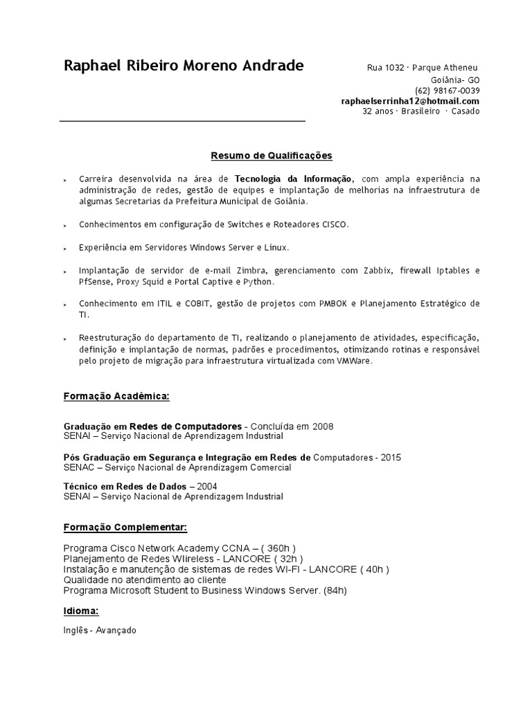 Curriculo Raphael | PDF | Servidor (informática) | Firewall (informática)
