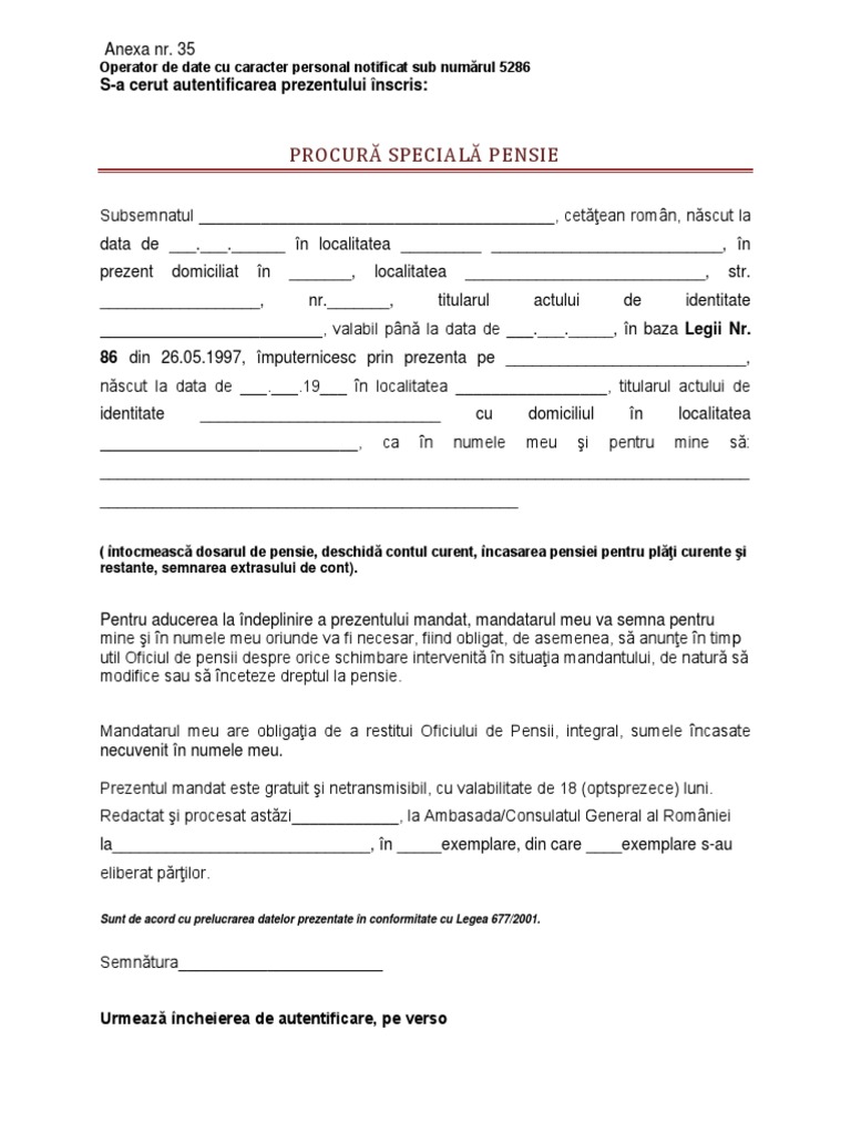 Procura Speciala Pensie | PDF