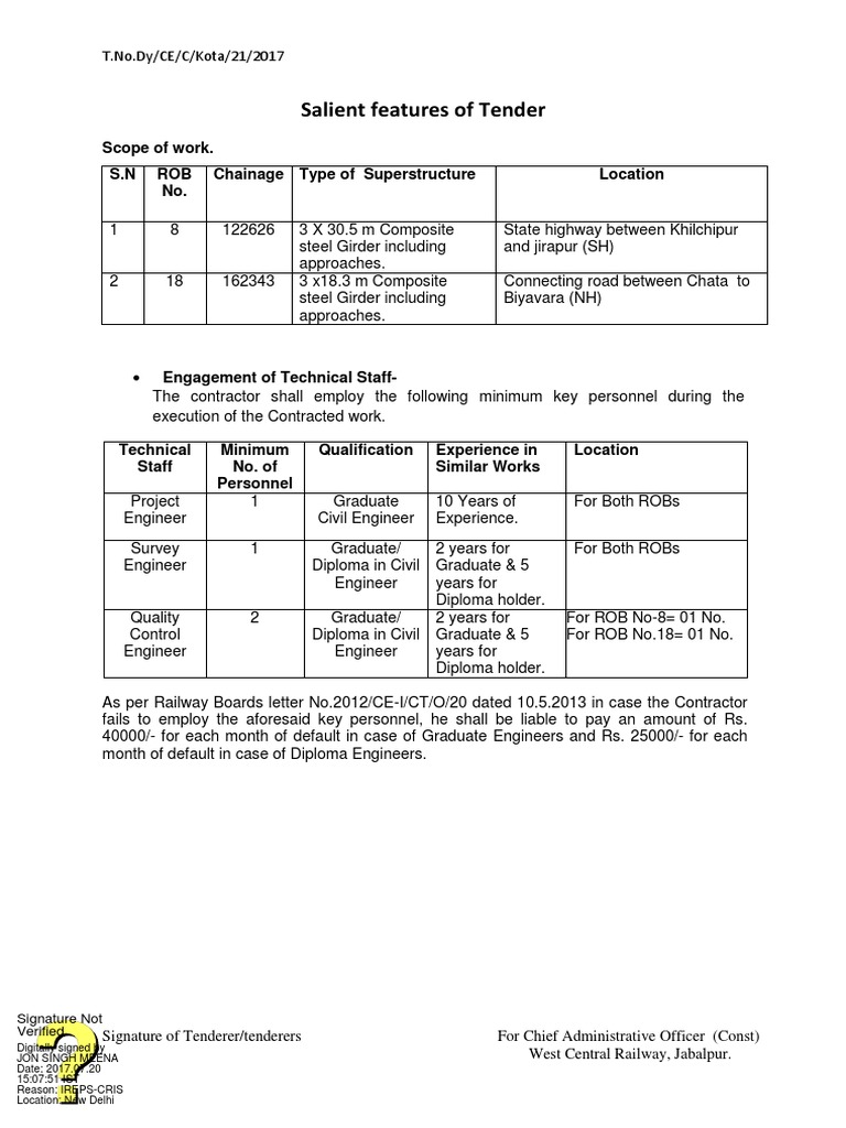 Salient Features of Tender: Scope of Work. S.N ROB No. Chainage Type of ...
