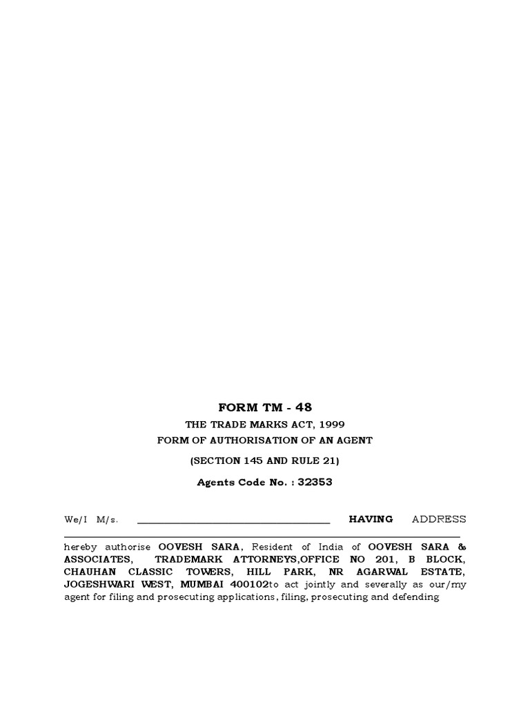 Trademark Power of Attorney Form TM-48 | PDF | Trademark | Private Law
