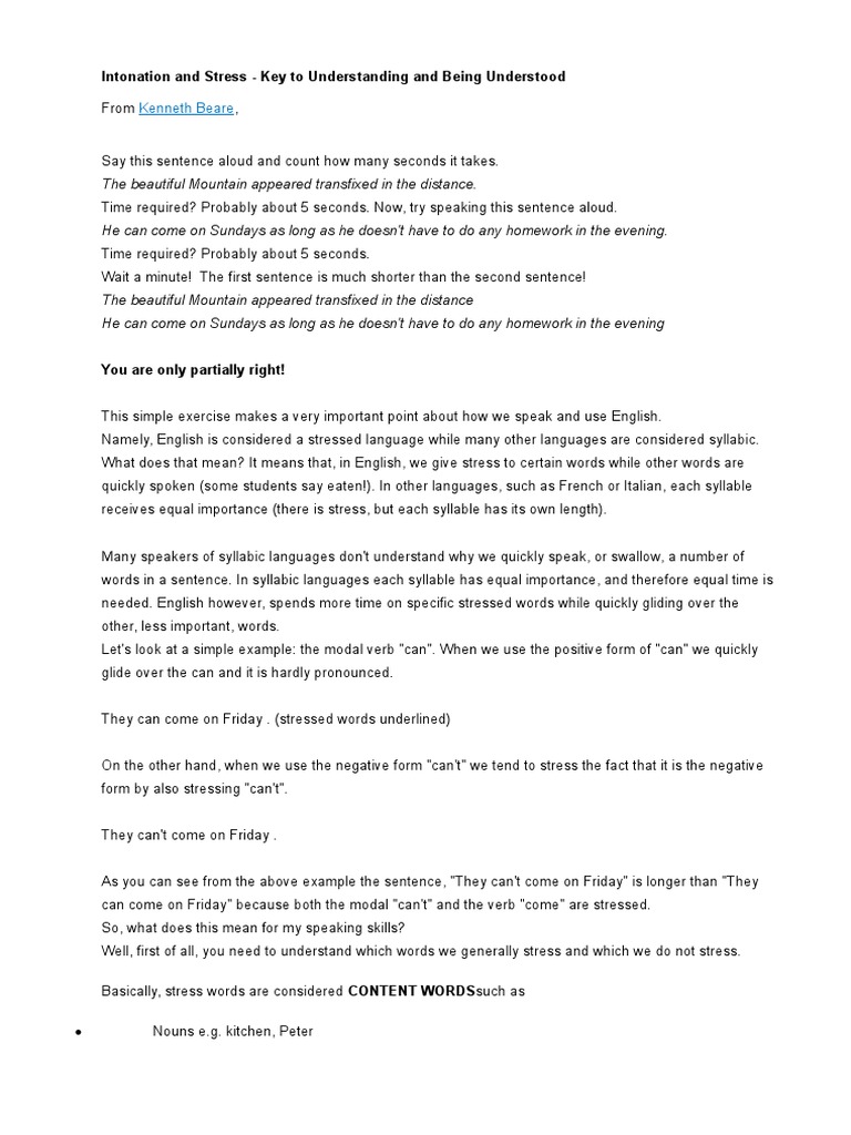 Kenneth Beare: Intonation and Stress - Key To Understanding and Being ...