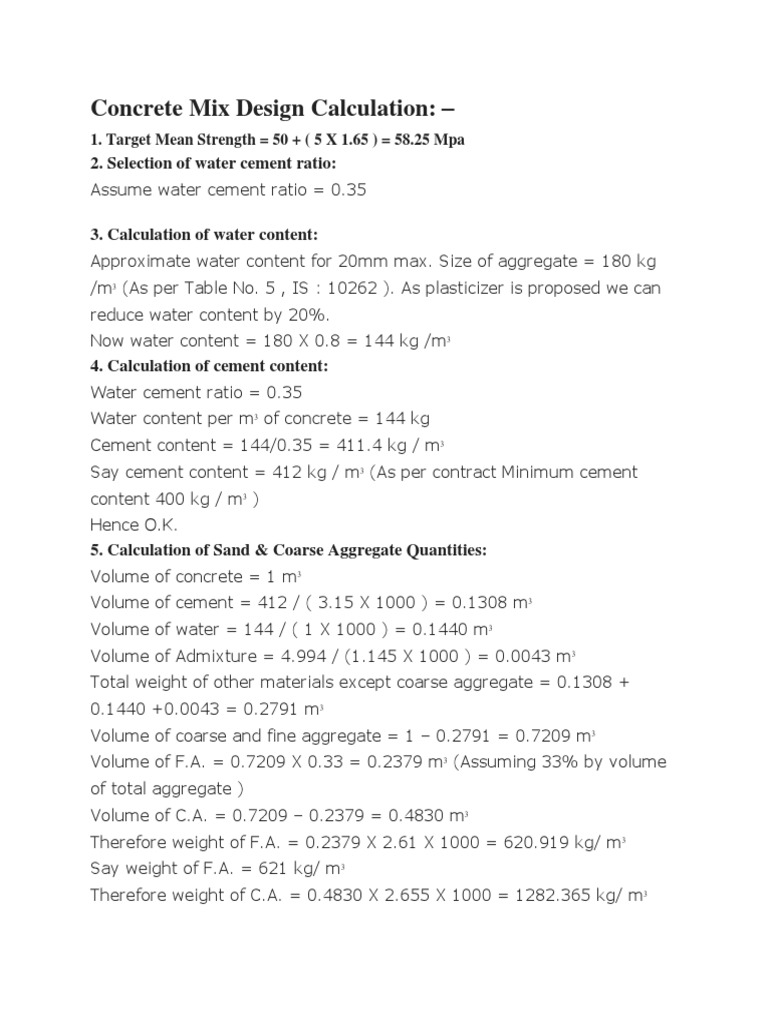 C25 Concrete Mix Design Calculation | PDF | Building | Concrete