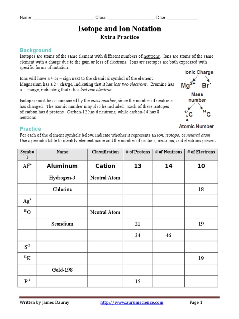 Isotope Notation Worksheet