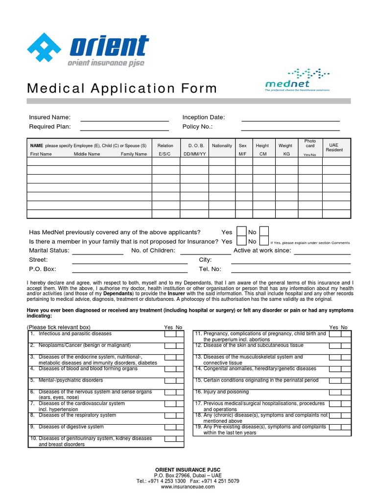 Medical Application Form | PDF | Cancer | Medical Diagnosis