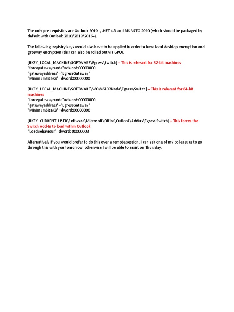Egress Switch Preinstallation | PDF