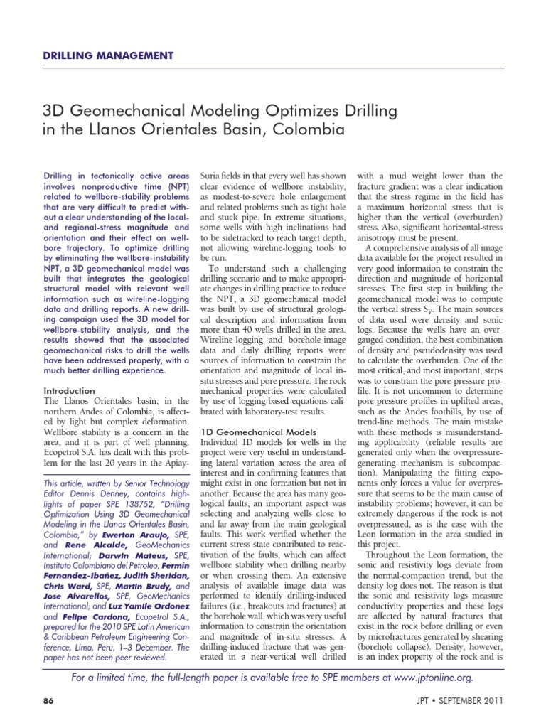 1.5.3.1.10 Paper (2011) - SPE-0911-0086-JPT 3D Geomechanical Modeling ...