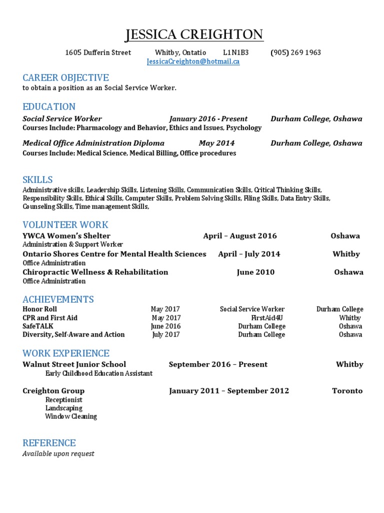 Jessica Creighton: Career Objective Education | PDF