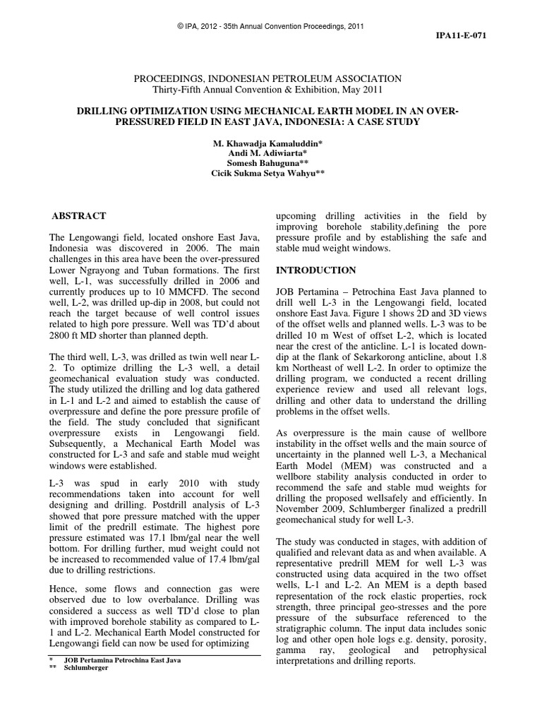 1.5.3.7.2 Paper Aapg (2011) - Drilling Optimization Using Mechanical Earth Model.... | Download ...