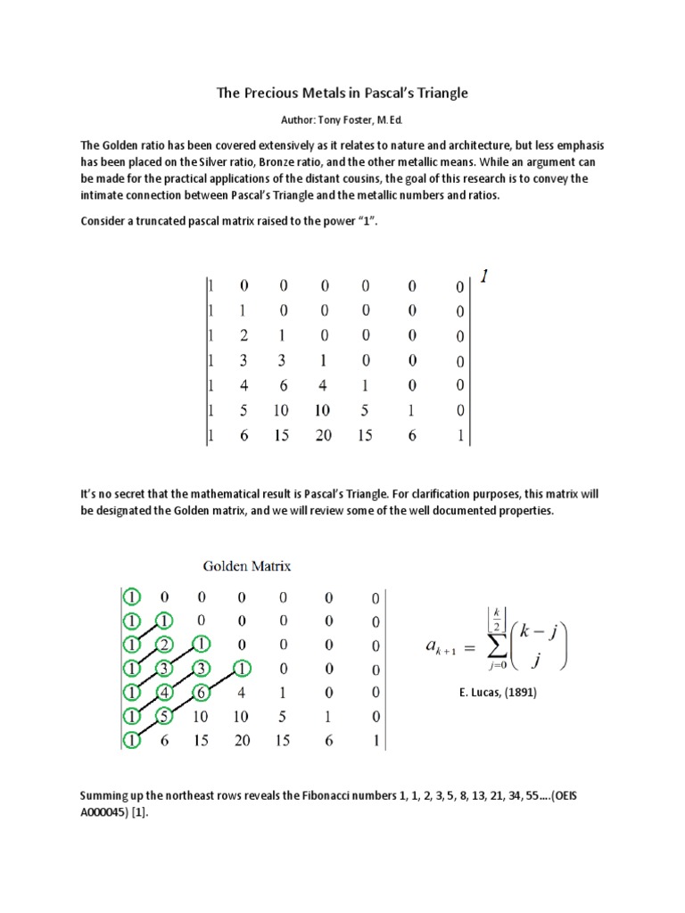 The Precious Metals in Pascal's Triangle - Tony Foster | PDF | Series ...