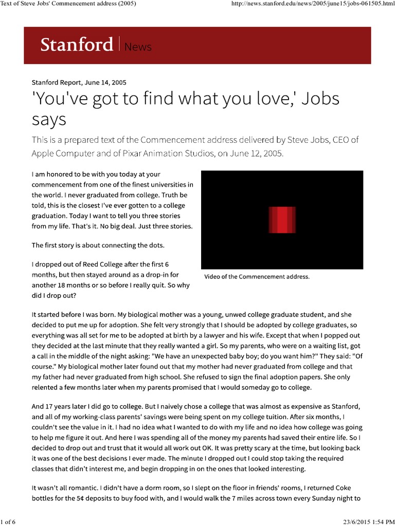 Cache - Text of Steve Jobs' Commencement Address (2005) | PDF