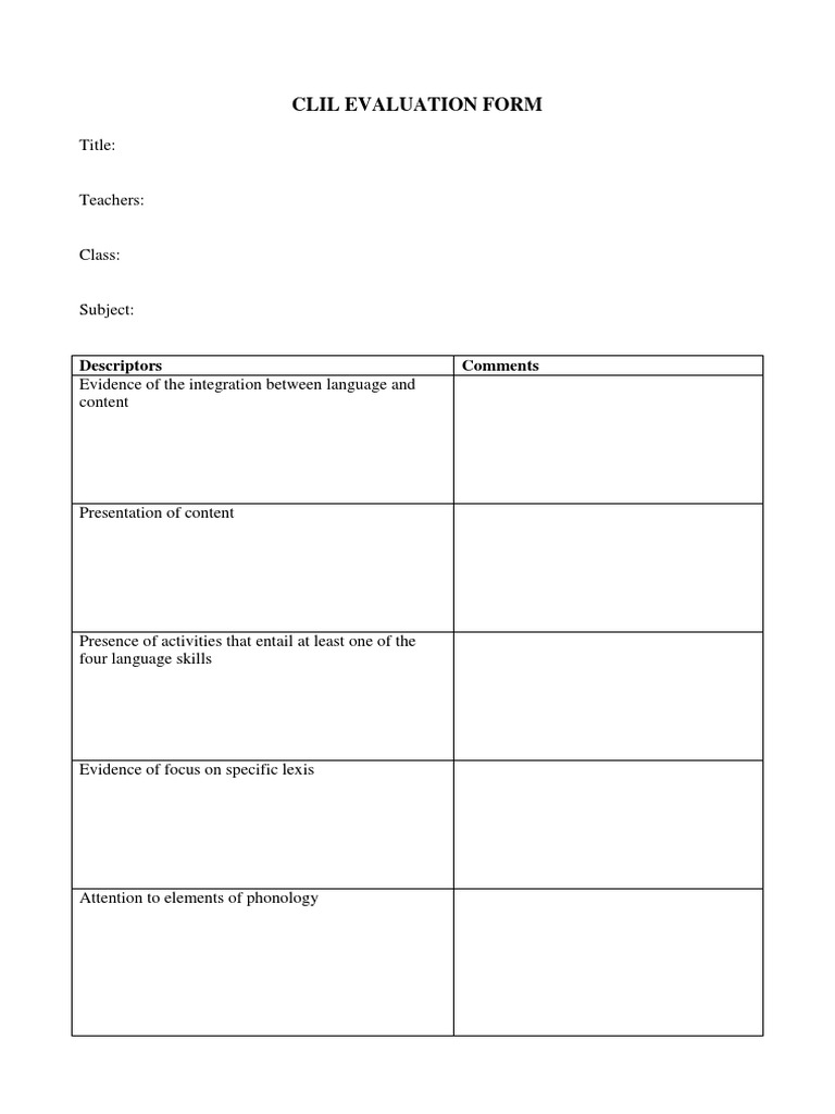 CLIL Evaluation Form Template | PDF