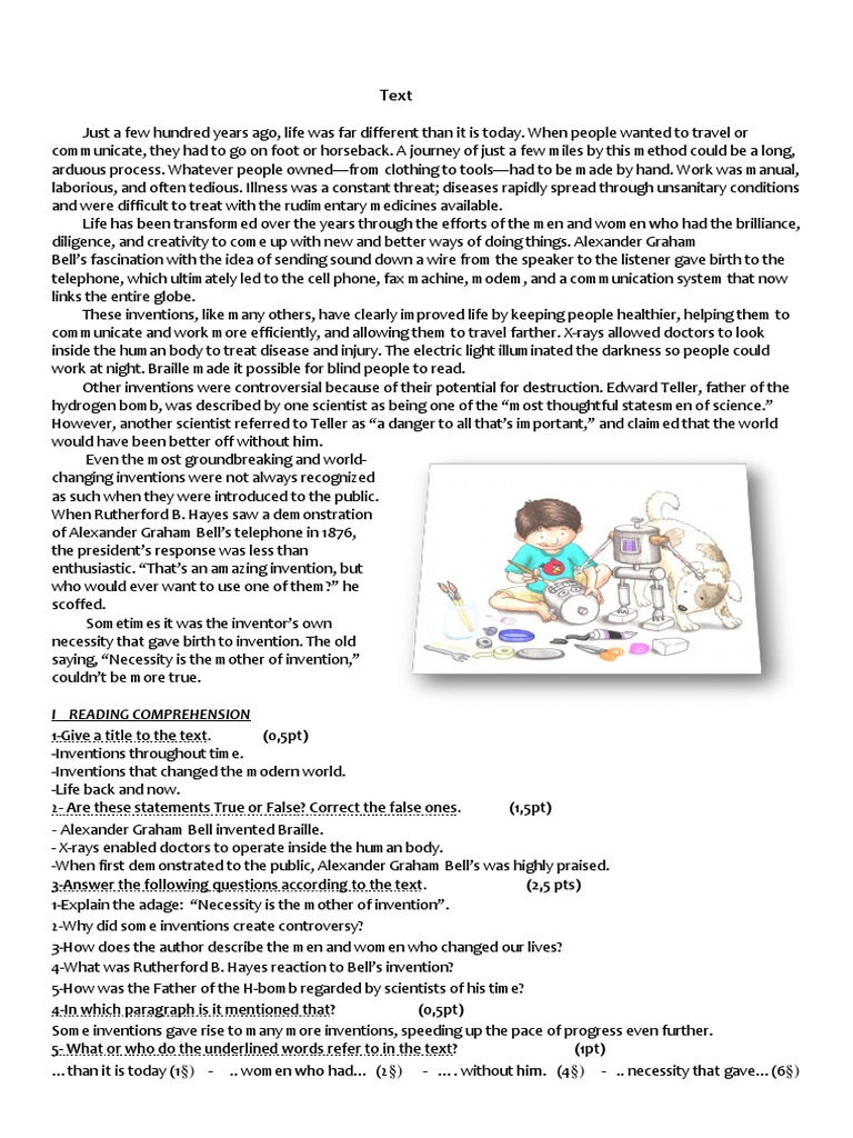 I Reading Comprehension | PDF | Invention | Sentence (Linguistics)