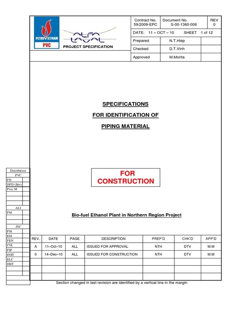 FOR Construction: Specifications For Identification of Piping Material ...