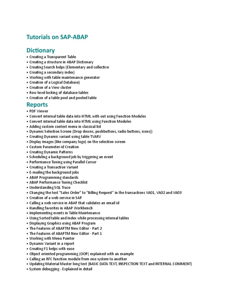 Tutorials On SAP-ABAP Dictionary | PDF | Database Index | Database Transaction
